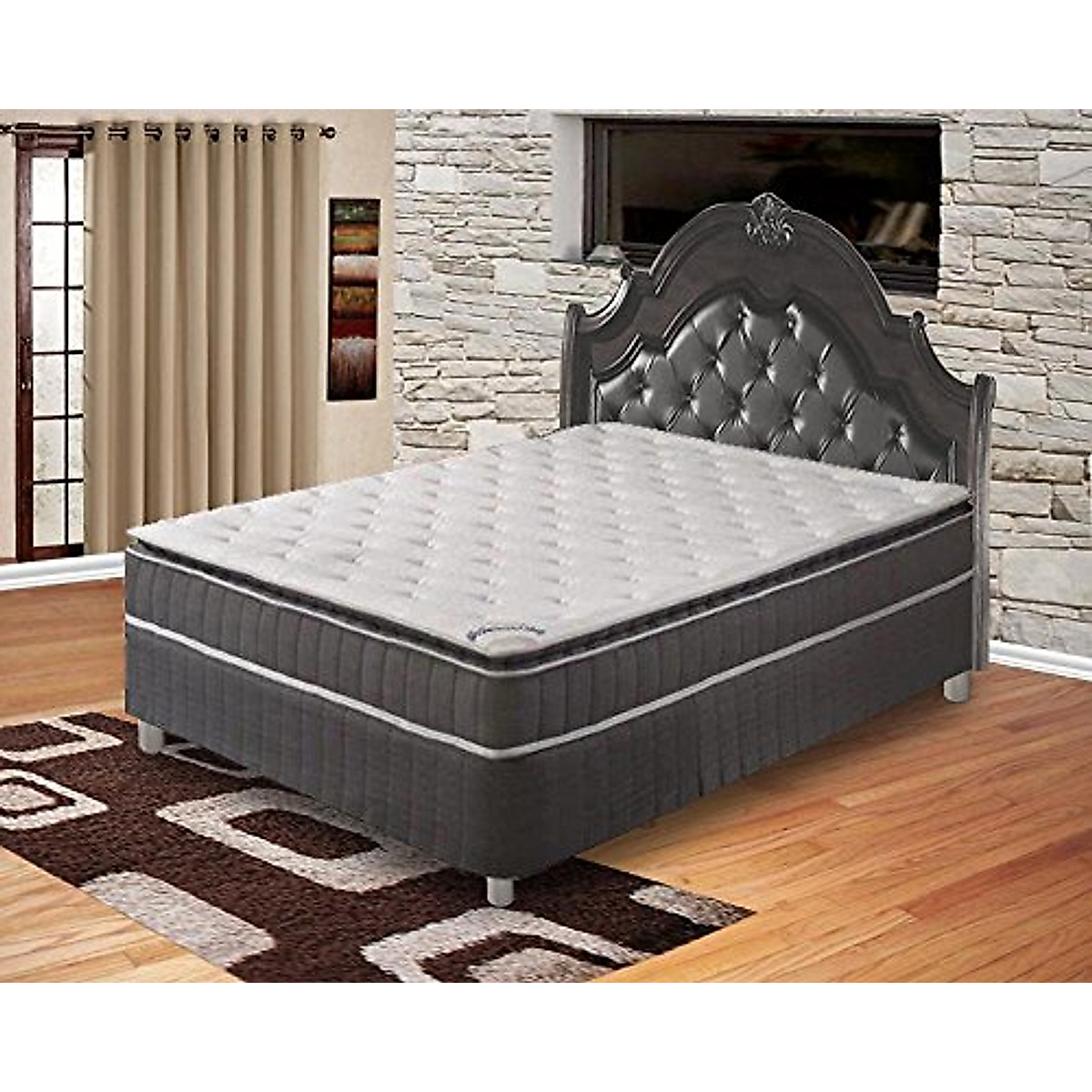 Pillowtop Pocketed Coil Hybrid Mattress and 4" Low Profile Wood Box Spring Foundation Set,