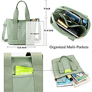 Canvas Tote Bag for Women with Zipper Organizer Big Shoulder Handbags Purse Women Crossbody Bag Black