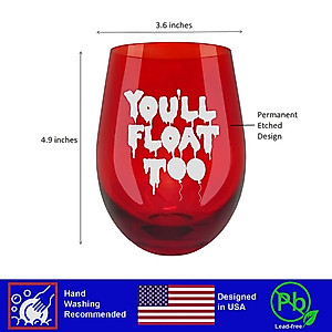 Valentines Day Gifts for Horror Lovers, Serial Killer Gifts, You'll Float Too Ruby Wine Glass and Horror Socks Gift Set, Horror Gifts for Men Women