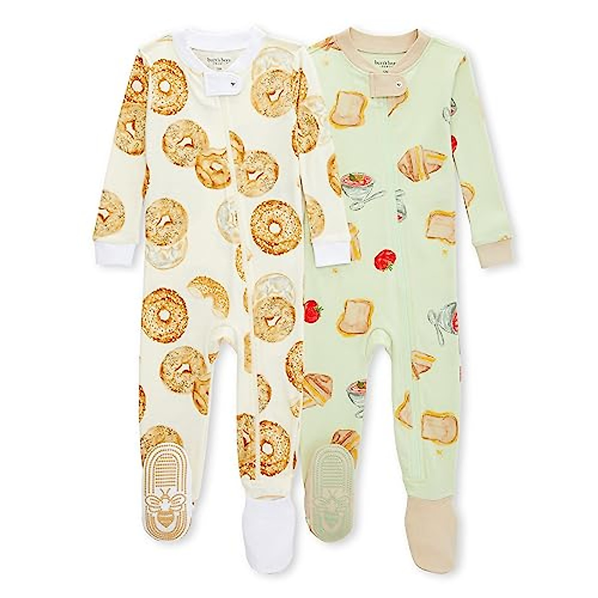 Burt's Bees Baby Baby Boys' Pajamas, Zip-Front Non-Slip Unisex Footed Sleeper PJs, Organic Cotton, New York Bagel 2pk, 18 Months