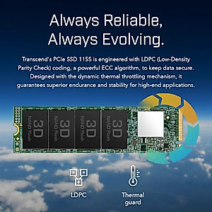 Transcend 1TB MTE115S M.2 2280 PCIe Gen3x4 SSD, 3D NAND, NVMe Internal Solid State Drive, Low-Power Consumption, SLC Cache, Up to 3,200 MB/s - TS1TMTE115S