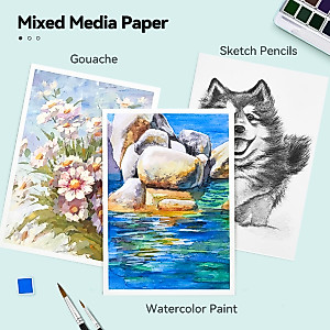 Watercolor Paper Block,Lightwish Hot Press Artist Watercolor Sketchbook,100% cotton/Acid-free,20 Sheets,10.63 * 7.48Inches 140lb/300gsm,Art Supplies for Adults, Artists, Students