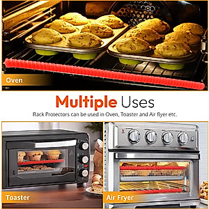 Silicone Oven Rack Shields Guards - Heat Resistant Oven Protector Oven guards for racks side heat shield for toaster oven Protect Against Burns and Scars | 14 Inches Long (Red)