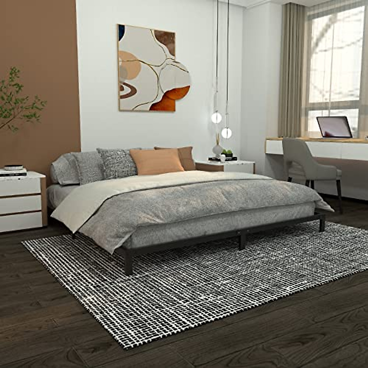 LUKIROYAL Sturdy Low Bed Frame Full- Metal 7-Inch Platform Base with Steel Slats - Easy Assembly, Noise-Free, No Box Spring Needed - Non-Slip - Black