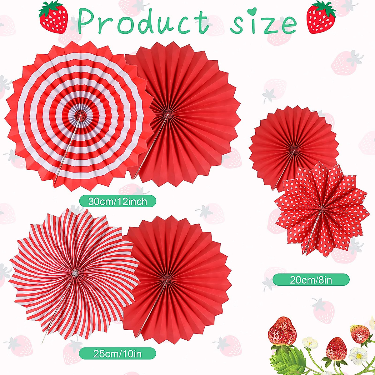Outus 12 Pcs Strawberry Birthday Party Decorations Supplies Include 5 Strawberry Honeycomb Balls 1 Strawberry Garland 6 Paper Fans Decor Strawberry Themed Decorations for Birthday Party