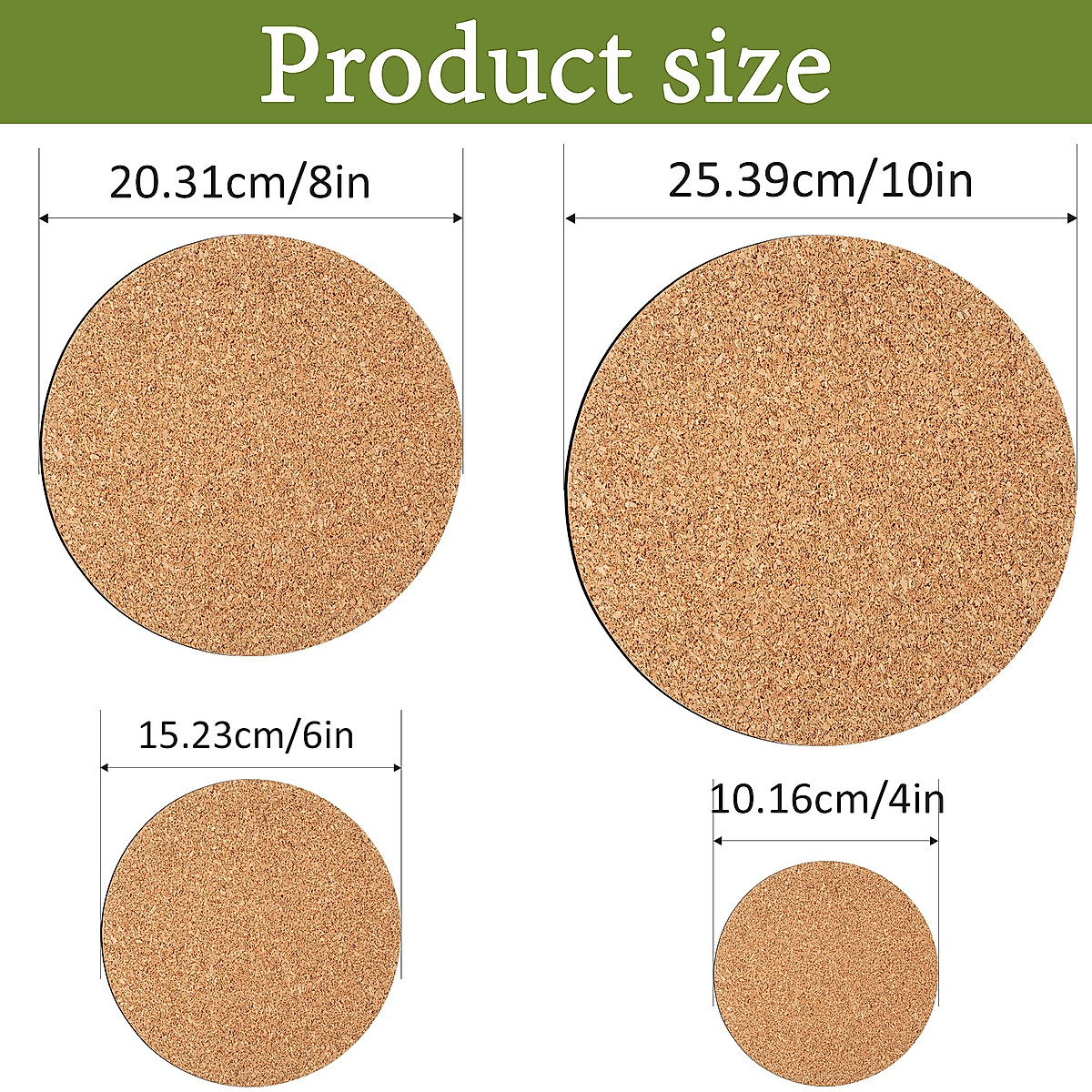 8 Pieces 4 Sizes Cork Plant Saucers Plant Mats Round Coasters Pad for Plants House Garden Indoors Pots DIY Craft Project (4 Inches,6 Inches,8 Inches,10 Inches)