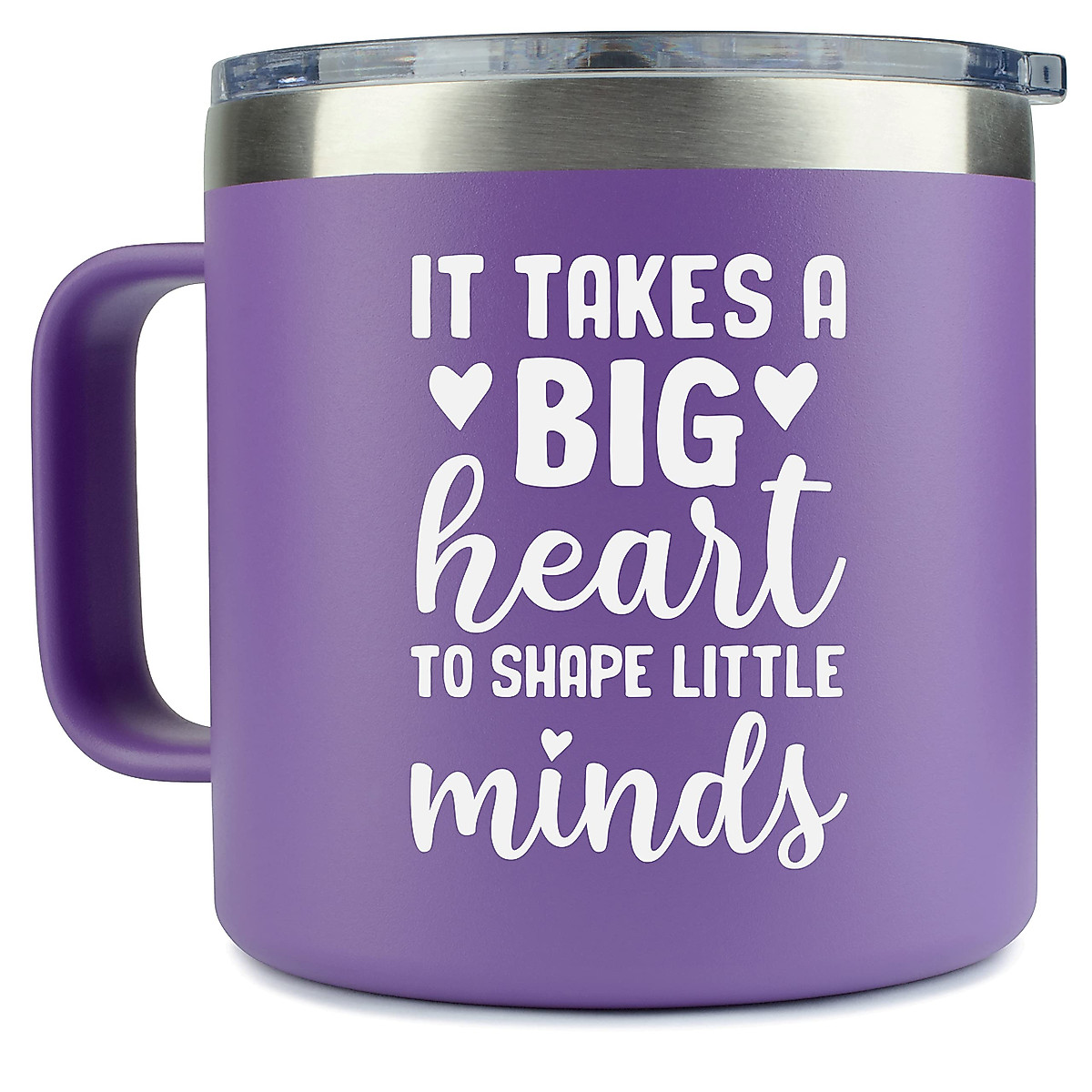 KLUBI Teacher Appreciation Gifts for Women – “It Takes a Big Heart to Shape Little Minds” 14oz Tumbler/Mug Purple Coffee- Cute Idea for Week, Women, Virtual Teaching, Best, Thank You, Birthday