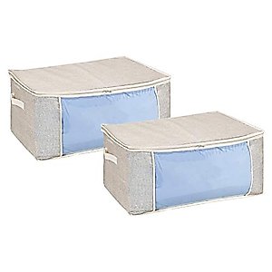 Simplify Non-Woven Breathable Jumbo Closet Storage Bag, Blocks Dust and Odors, Good for Blankets, Linens, Off Season Items, Clothing, Toys & More, 2 Pack, Beige