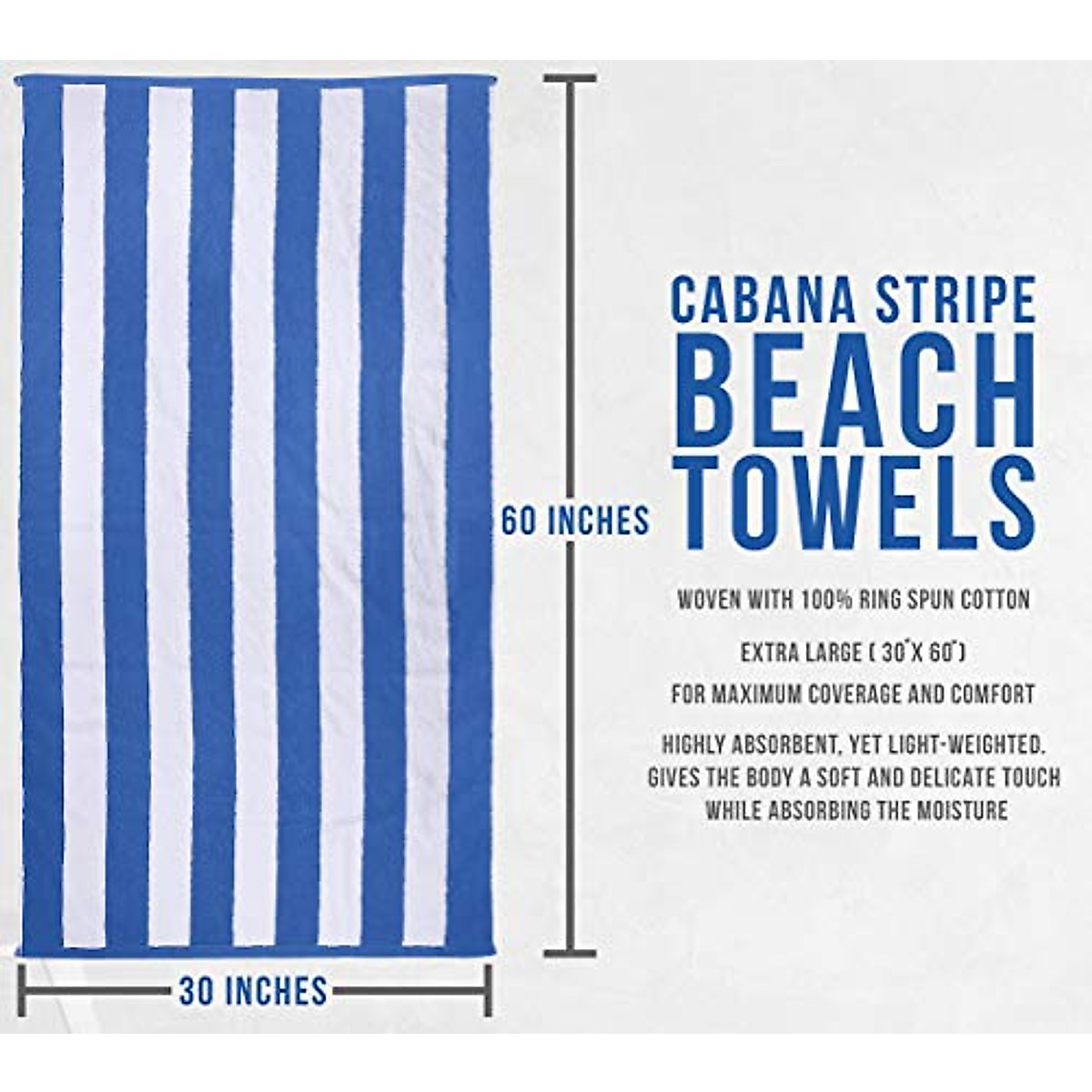 Utopia Towels [4 Pack] Cabana Stripe Beach Towel, (30 x 60 Inches) Oversized 100% Ring Spun Cotton Pool Towels, Highly Absorbent Quick Dry Bath Towels for Bathroom, and Swim Towel (Blue, Yellow, Green, Orange)