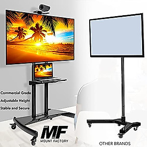 Mount Factory Rolling TV Stand Mobile TV Cart for 55" - 80" Plasma Screen, LED, LCD, OLED, Curved TV's - Universal Mount with Wheels