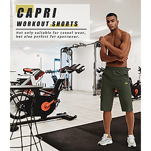 MAGCOMSEN Mens 3/4 Capri Pants Outdoor Quick Dry Knee Length Gym Drawstring Training Workout Running Shorts Army Green, 40