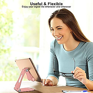 YOSHINE [Latest Version Cell Phone Stand Foldable, Adjustable Phone Stand, Tablet Stand Holder, Aluminum Stand Charging Dock for All Smart Phones and Tablets Desk Phone Accessories-Rose Gold