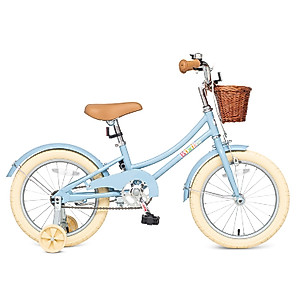 Bixike Retro Design Girls Bike with Basket and Coaster Brake for 3-13 Years Old Kids, 14 16 18 Inch Kids Cruiser Bicycle for Toddlers with Training Wheels, 20 Inch with Kickstand, Multiple Colors
