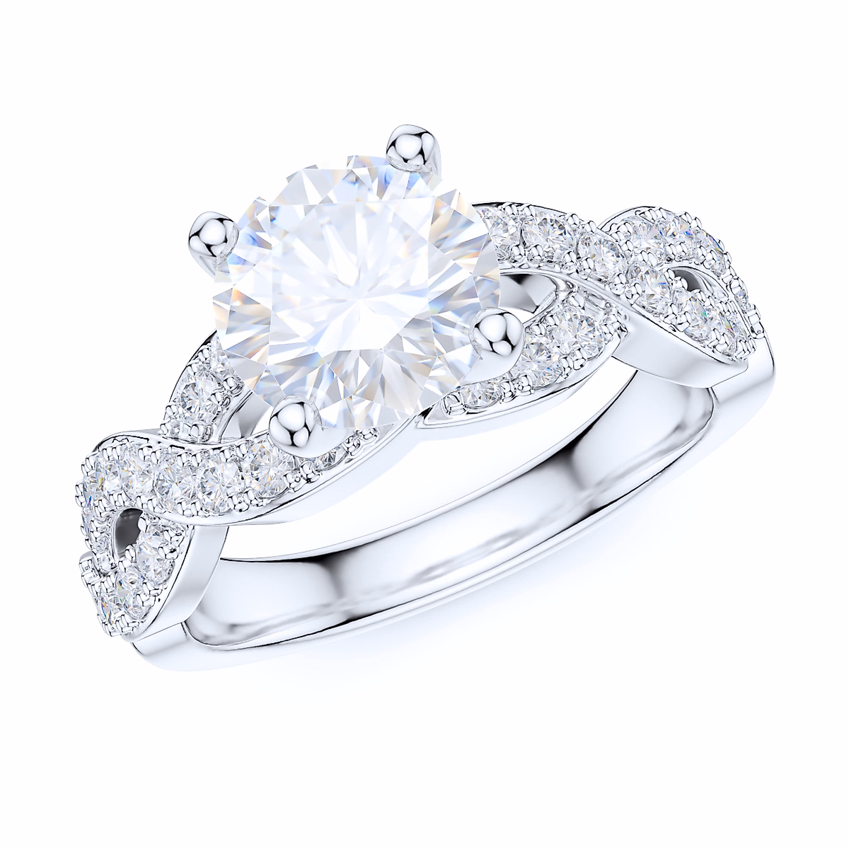 PRSTANI Sterling Silver Fancy Split Intersecting Infinity 1.5CT Round Brilliant Cut Genuine Moissanite Promise Engagement Ring (8.5)