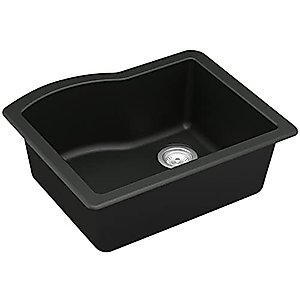 Karran QU-671 Undermount Quartz Composite 24 in. Single Bowl Kitchen Sink in Black