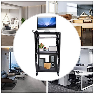 Large AV Cart Rolling Standing Desk Projector Cart on Wheels with Power Strip Cord Management Easy to Assemble for Classroom Conference Room Office Library Kitchen (Black)