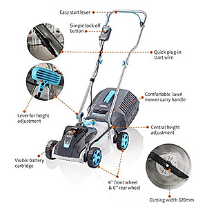 Cordless Lawn Mower, 15 Inch Lightweight Lawn Mower, 40V Lithium-ion Lawnmower w/Brushless Motor, 5 Cutting Heights Adjustable -Low Noise 2 in 1 Push Mower