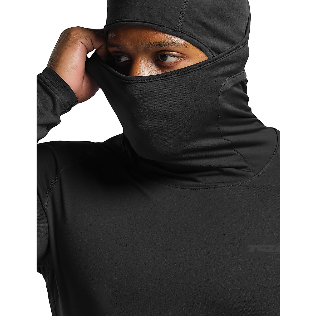 TSLA Men's Thermal Compression Shirts Hoodie with Mask, Long Sleeve Winter Sports Base Layer Top, Active Running Shirt, Heatlock Hoodie Black, X-Large