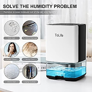 ToLife Dehumidifiers for Home 30 OZ Water Tank with Auto-Off, Portable Small Dehumidifier for Room,Bathroom,Bedroom,RV, Closet 500 sq.ft,7 Colors LED Light