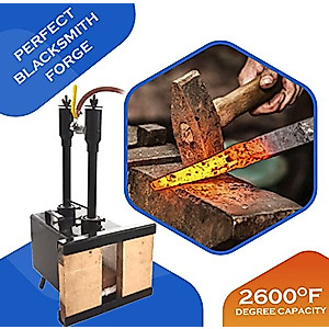 Simond Store Blacksmithing Forge Double Burner with One Side Brick Door, 2600F Rated, Propane Gas Forge for Knife Making Blacksmithing Farrier Tools - Rectangle Shape Steel Forge
