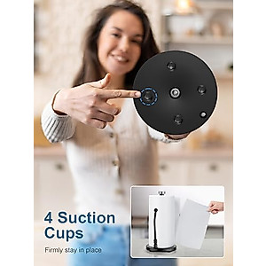 SMARTAKE Paper Towel Holder, Paper Towel Dispenser Standing Weighted Base Non Slip, Spring Arm Fit Most Size Paper Roll, Stainless Steel Paper Towel Holder for Home Kitchen Countertop Tabletop, Black
