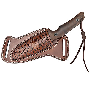 Tourbon Leather Fixed Blade Knife Sheath for Belt Knives Holder Cross Draw Right Side Carry Open Top EDC Tools Holster, Brown