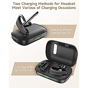 Bluetooth Headset Wireless Earpiece Noise Cancelling Microphone 180H Playback 1000mAh Wireless Charging Case Handsfree Earphones LED Display for iPhone iOS Android Cell Phones PC Computer Trucker Work
