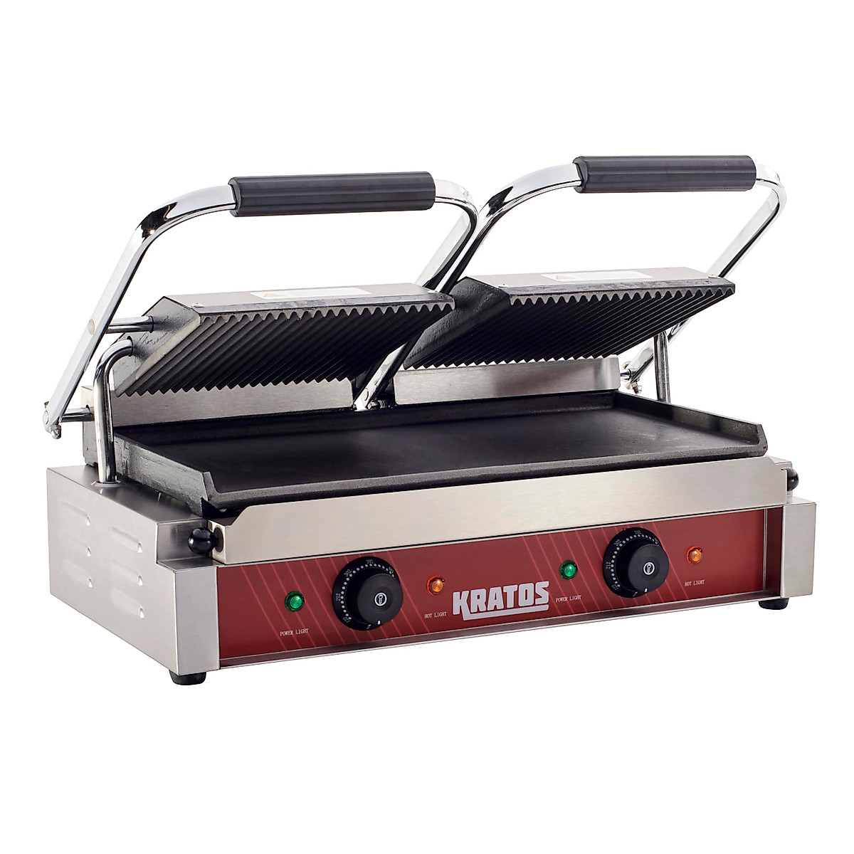 Kratos Commercial Electric Panini Sandwich Grill with Grooved Top and Smooth Bottom Plates, 18.7"x9" Cooking Surface, Commercial Countertop Panini Press, 120V, 3500W (29Y-025)