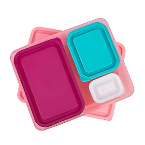 Bentology Snack Buddies - Mini Bento Snack Lunch Box w 4 Portion Control Meal Containers and Lids - BPA, PVC Free, Food Safe – On-the-Go lunchbox - Pink