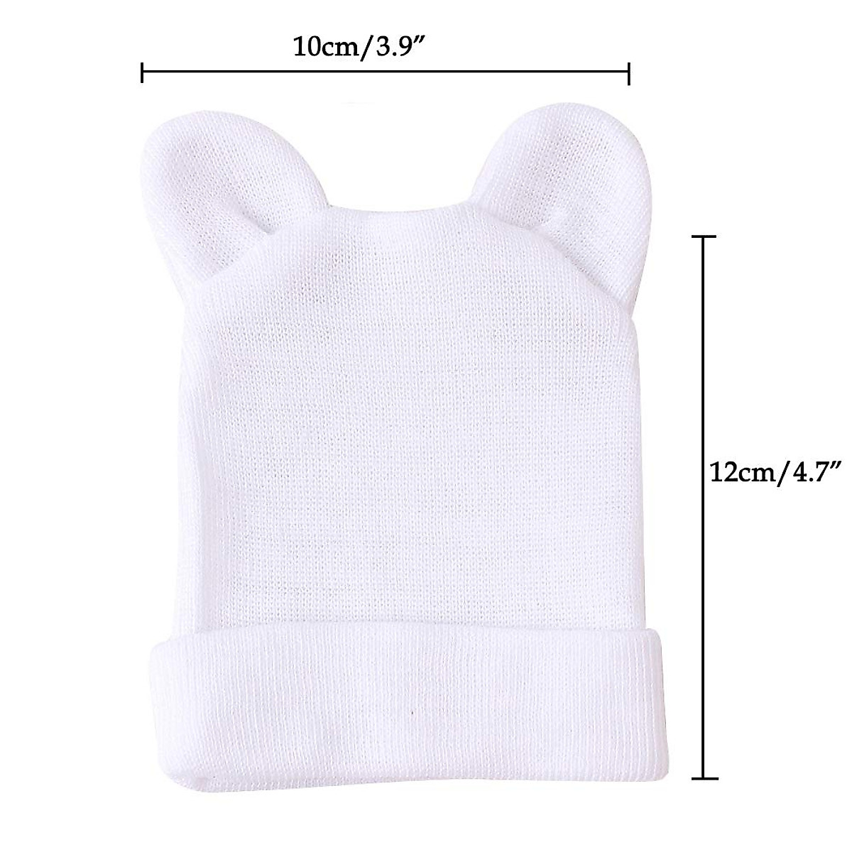Aablexema Newborn Hat with Ears - Infant Boys Hospital Hat Baby Nursery Beanie Caps 0-3 Months(3pcs, A White & Blue & Grey)