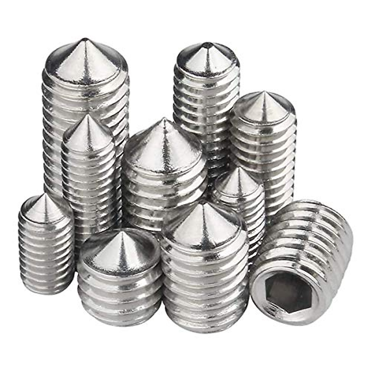 L-A 0.8mm Pitch M5x12mm 304 Stainless Steel Cone Point Hexagon Socket Grub Screws （100Pcs)
