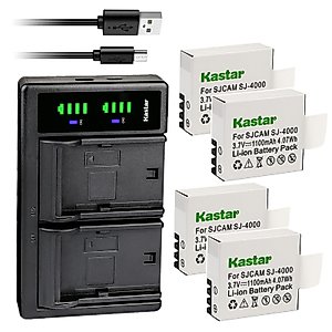 Kastar 4-Pack Battery and LTD2 USB Charger Compatible with SJCAM M10, SJCAM Qumox BoomYours, SJCAM Qumox DX 288812, SJCAM Qumox DX 288813, SJCAM Qumox SupTig3, SJCAM SJ4000, SJCAM SJ5000, SJ5000 Plus