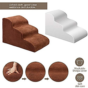 Topmart 3 Tiers Foam Dog Ramps/Steps,Non-Slip Dog Steps,Extra Wide Deep Dog Stairs,High Density Foam Pet Stairs/Ladder,Best for Older Dogs,Cats,Small Pets,with 1 Pet Hair Remover Roller,Color Brown