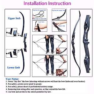 Monleap 56" Takedown Recurve Bow and Arrows Set for Adults Right Hand Archery Kit Metal Riser Hunting Bow for Shooting Practice 30-50lb (Black 50lb)