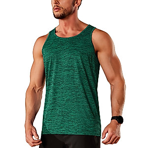 TACVASEN Dry Fit Tank Top Men Loose Fit Sleeveless Muscle T-Shirts Moisture Wicking Gym Workout Tank Top Bodybuilding Shirts Emerald Green L