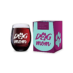 GSM Brands Stemless Wine Glass for Dog Lovers (Dog Mom) Made of Unbreakable Tritan Plastic and Dishwasher Safe - 16 ounces
