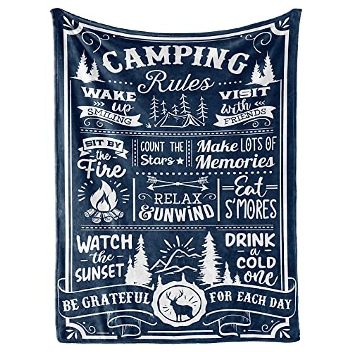 InnoBeta Camping Gifts for Women or Men Lovers Throw, Flannel Blanket, Happy Campers Decor Outdoor, RV Campsite Travel Hiking 50" x 65" - Camping Rules