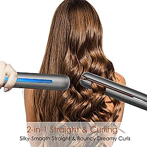 NITION Professional Salon Hair Straightener Argan Oil Tourmaline Ceramic Titanium Straightening Flat Iron for Healthy Styling,LCD 265°F-450°F,2-in-1 Curling Iron for All Hair Type,1 inch Plate,Black