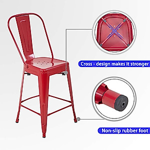 24 Inches Bar Stool Set of 4 Counter Height Barstool with Back Seat Height Industrial Bar Chairs Indoor Outdoor Metal Bar Stool Kitchen Stools Restaurant Patio Stool Stackable Modern Kitchen Stool