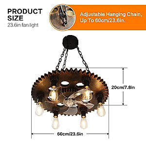 23.6in Ceiling Fan With Light,Farmhouse Ceiling Fan With Light and Remote Control, 6 Speeds Retro Ceiling Fans With Lights for Slanted Ceilings and Living Room, Vintage Copper (6 E26 Bulb Include)
