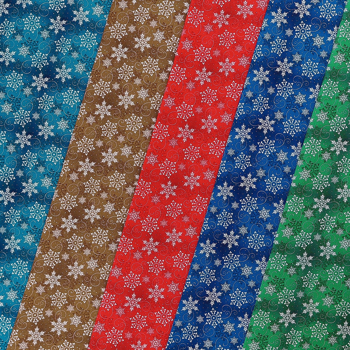 Mook Fabrics Cotton 2024 Christmas Snowflakes, Green Cut by The Yard