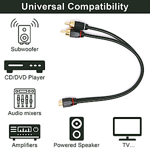 Sydien 12 Inch RCA Splitter 1 Female to 2 Male 2 Pack, RCA Y Cable RCA Video Car Audio Cable Splitter RCA Adapter Black