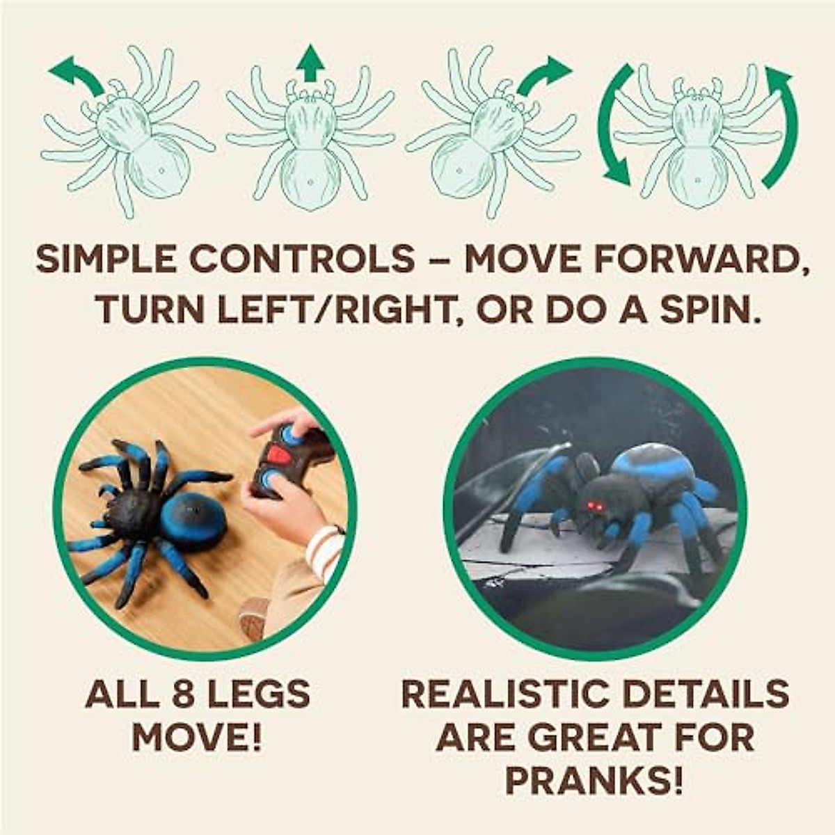Terra by Battat – Remote Control Spider for Kids – RC Tarantula with LED Eyes – Realistic Animal & Moving Legs – Fast-Moving & 360 Spin – Blue Tarantula – 6 Years +
