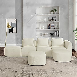 L-Shaped Corner Sectional Sofa Right Facing Modular Sofa&Couch, Modern Living Room Free 5 Seater Convertible Sofá Deep Seat Tufted Upholstered Cloud Couch W/Ottoman & Chaisesfor Home Office Apartment