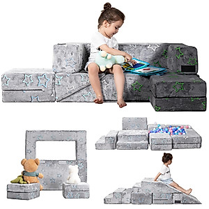 LOAOL Kids Couch Toddler Couch, Glow in The Dark Kids Play Couch, Foam Climbing Playset Imaginative Furniture for Creative Children, Convertible Glow Kids Sofa Colorful Stars for Playroom Bedroom