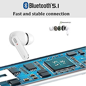 Wireless Earbuds Bluetooth 5.1 Headphones Built in Mic in Ear Bud Noise Canceling 3D Stereo Air Buds Earbuds Fast Charging, IPX5 Waterproof for iPhone and Android