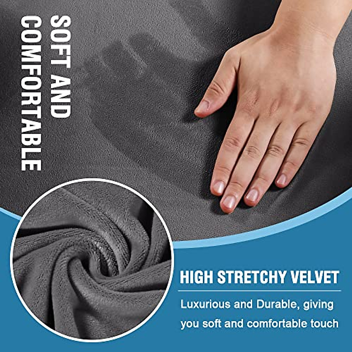 Sofa Cover 2 Piece T Cushion Armchair Slipcovers Thick Velvet Couch Cover Furniture Protector Stretch T Cushion Sofa Covers for 1 Cushion Couch with 1 Individual T Cushion Covers Washable, Grey