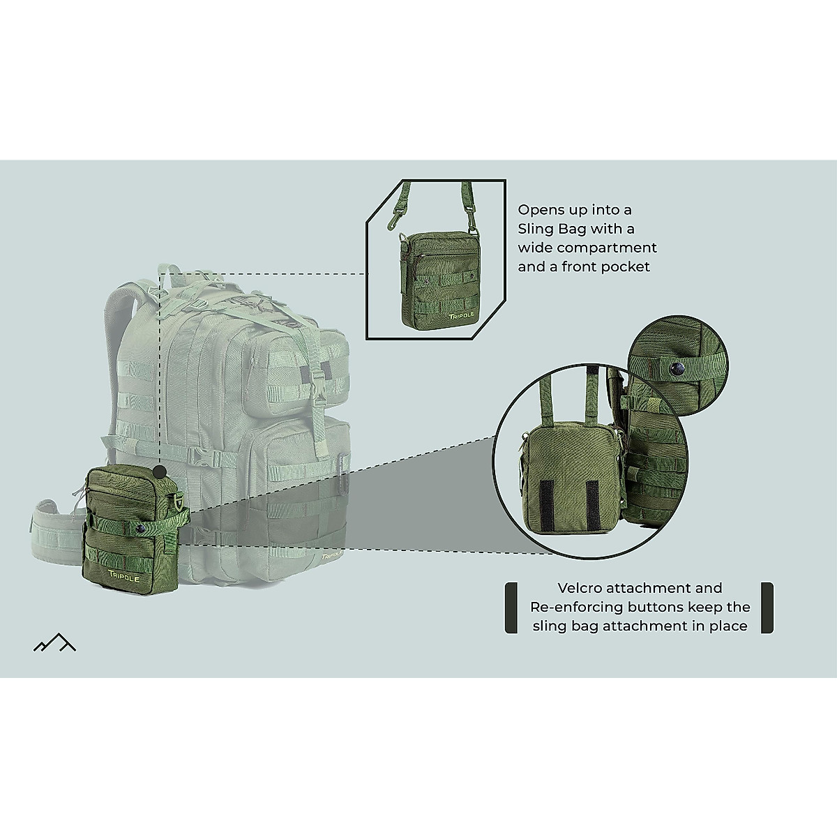 Tripole 45 Ltrs Backpack With Sling Bag Attachment (Alfa_Army Green)