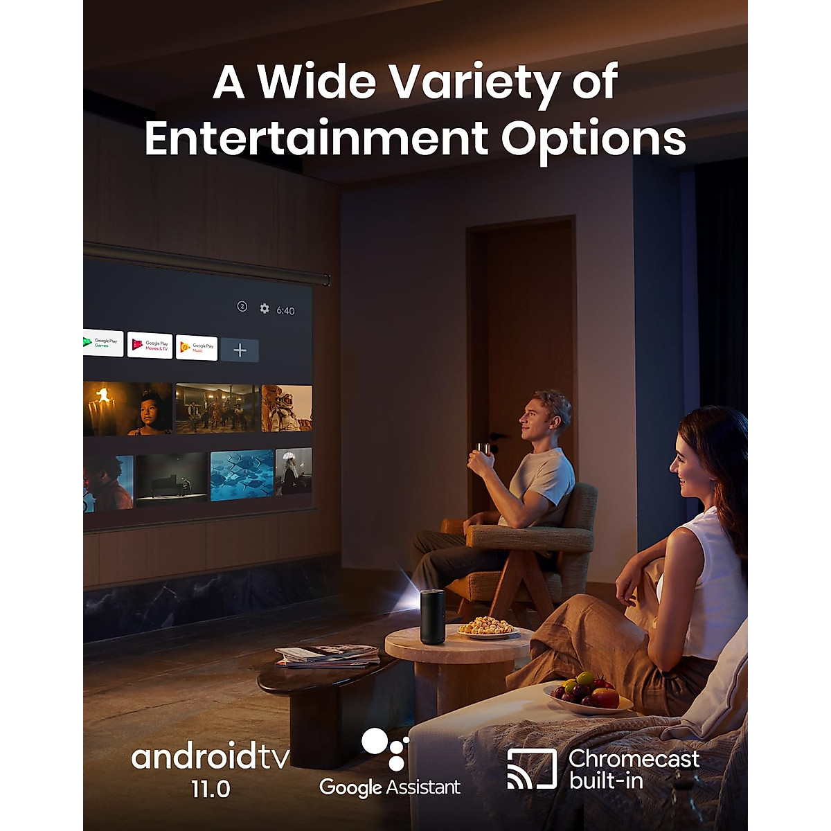 Nebula Anker Capsule 3 Laser 1080p, Smart, Wi-Fi, Mini Projector, Black, Portable Projector, Laser Projector, Autofocus, 120-Inch Picture, Built-in Battery, 2.5 Hours of Playtime (Renewed)