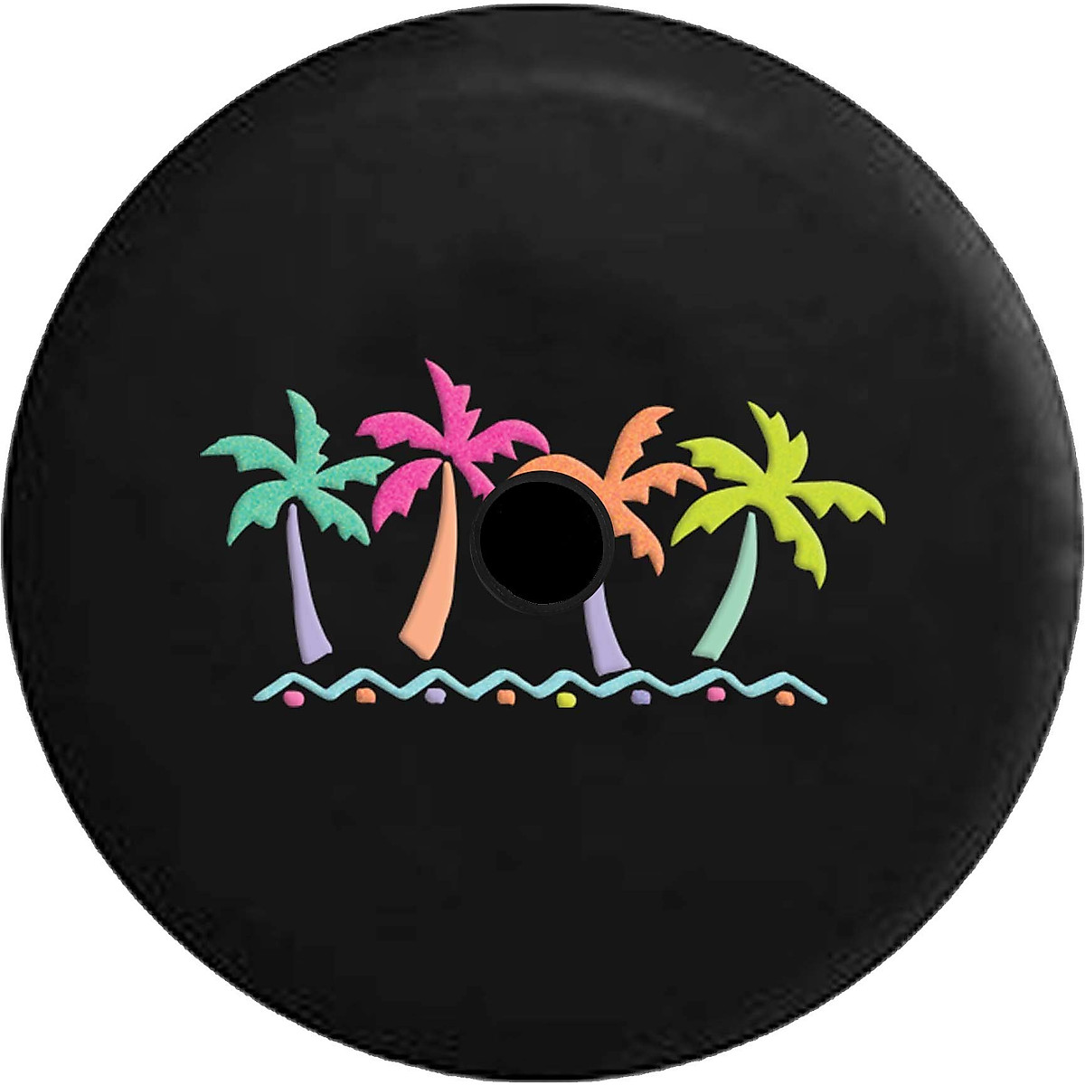 JL Series Spare Tire Cover with Backup Camera Hole Tropical Palm Trees in Simple Beach Vacation Black 32 in